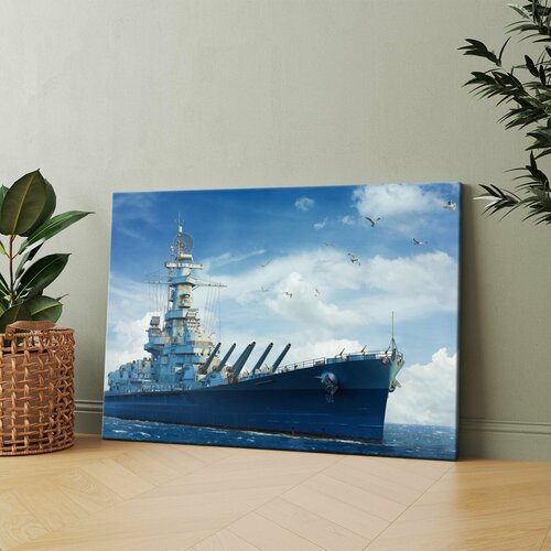Картина на холсте (Большой синий корабль) 40x60 см. Интерьерная, на стену.