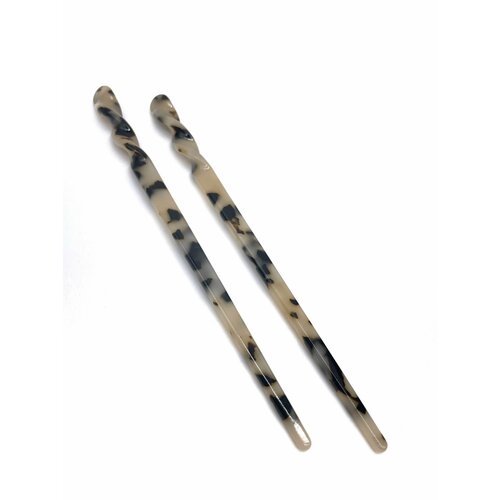 Китайские палочки для волос мраморные с принтом 2 шт коричневые