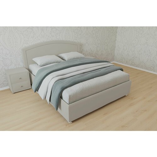 Двуспальная кровать Майями 180x200 с подъемным механизмом и с коробом для белья велюр бежевый ножки 13 см хром