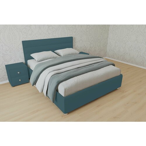 Двуспальная кровать Милан 180x200 с подъемным механизмом и с коробом для белья велюр бирюзовый без ножек