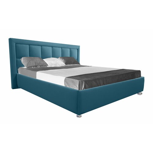 Двуспальная кровать Флорида 140x200 основание металлическое с ламелями велюр бирюзовый ножки 5 см