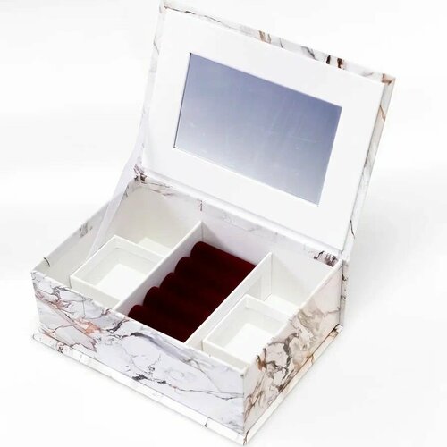 Подарочная Коробка - Шкатулка Cartonnage для украшений средняя, 205 x 145 x 75 мм. "Мрамор", белый