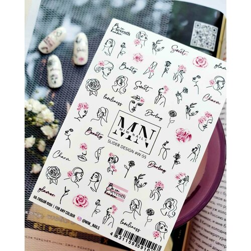 MIW Nails "Слайдеры для ногтей" водные наклейки для дизайна #W-55 цветной силуэт, лица