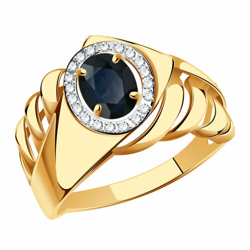 Кольцо Diamant online, красное золото, 585 проба, сапфир, бриллиант, размер 18.5, темно-синий