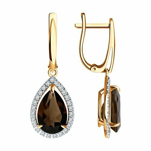 Серьги Diamant online, золото, 585 проба, фианит, раухтопаз, коричневый