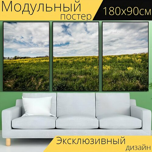 Модульный постер "Трава, поле, сельская местность" 180 x 90 см. для интерьера