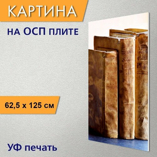 Вертикальная картина на ОСП "Книга, книги, древний" 62x125 см. для интерьериа