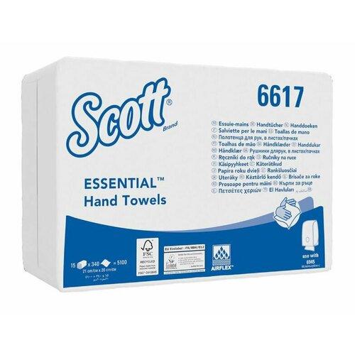 6617 Бумажные полотенца в пачках Scott Essential белые 1 слой (15 пач х 340 л)