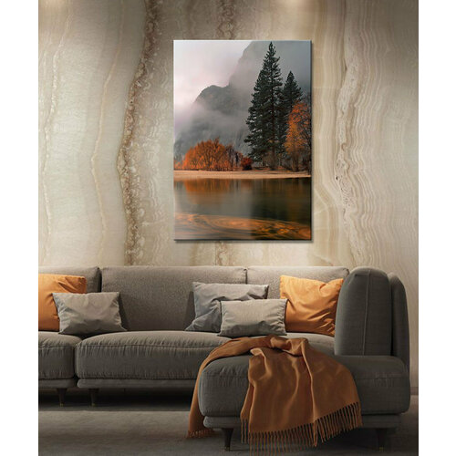 Картина на холсте для интерьера на стену - осонь, лес, вода, краски 60х80
