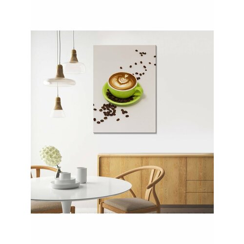 Картина на холсте с подрамником Кофе капучино зелёная чашка 20х30