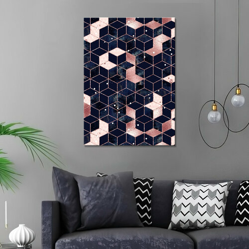 Картина интерьерная-Сине-розовые объёмные кубы 30х40