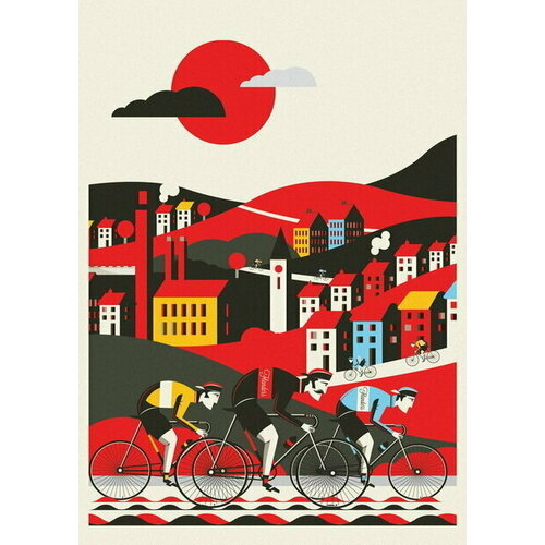 Плакат, постер на бумаге велогонка по городу. Велоспорт. Размер 30 х 42 см