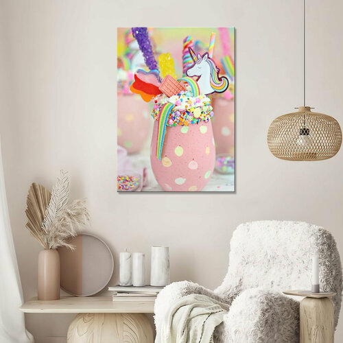 Картина/Картина на холсте для интерьера/Картина на стену/Картина для кухни/ - мороженое с единорожком 20х30