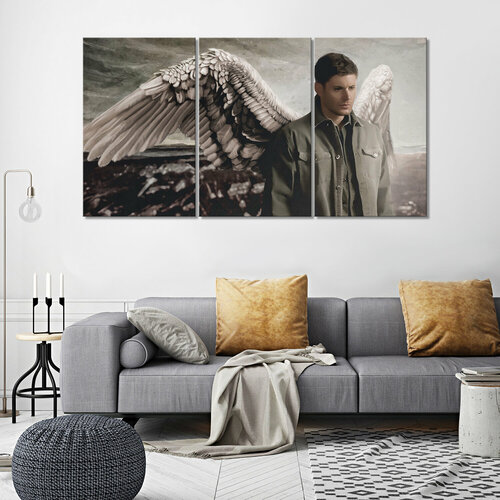 Модульная картина/Модульная картина на холсте в подарок/Supernatural Dean angel/Сверхъестественное Дин ангел 90х50