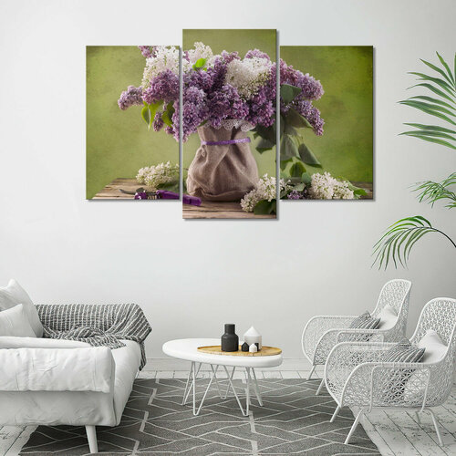 Модульная картина на холсте/ Сирень в вазе/Lilac in a vase 120х80
