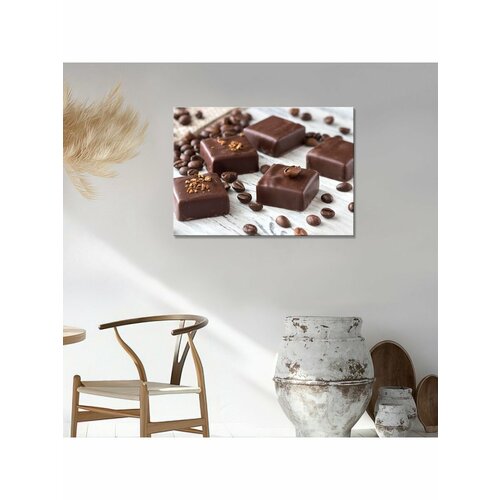 Картина на холсте с подрамником Шоколадные конфеты с кофе 30х40