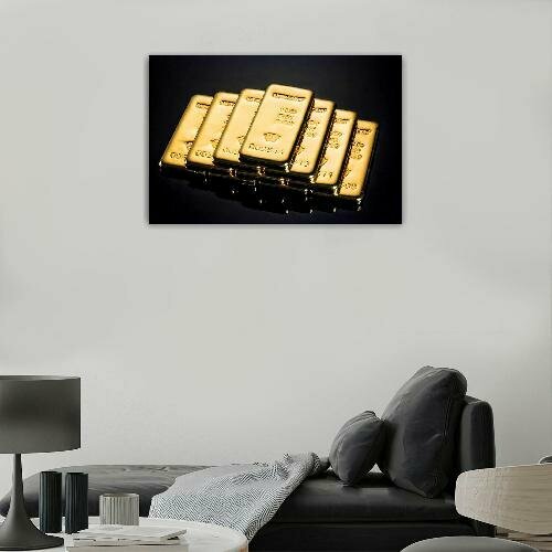 Картина на холсте 60x90 Альянс Лес "Золото слитки богатство" на подрамнике / интерьер/ декор