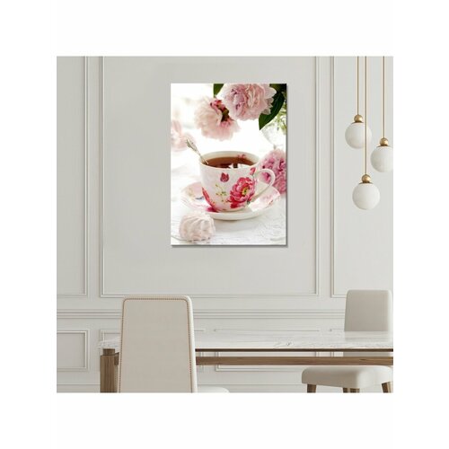 Картина на холсте с подрамником Чай и розовые пионы 60х80