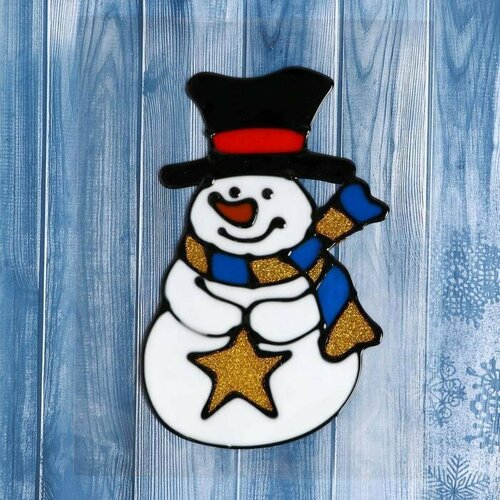 Наклейка на стекло "Снеговик в полосатом шарфе со звездой" 9,5х15 см (комплект из 26 шт)