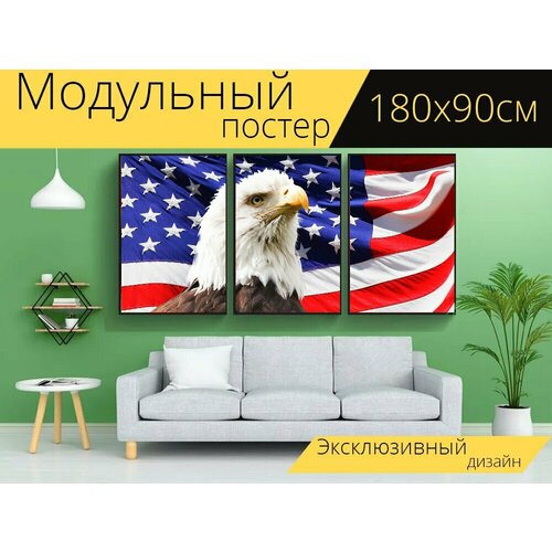 Модульный постер "Орел, америка, флаг" 180 x 90 см. для интерьера