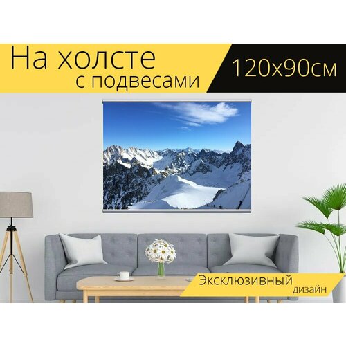 Картина на холсте "Горы, снег, зимний пейзаж" с подвесами 120х90 см. для интерьера