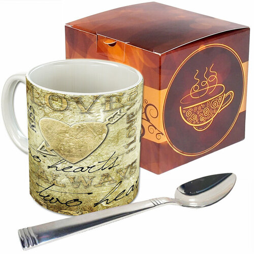 Кружка с ложкой в подарочной коробке "Люблю. Forever", классическая, для чая и кофе, керамика, 330 мл