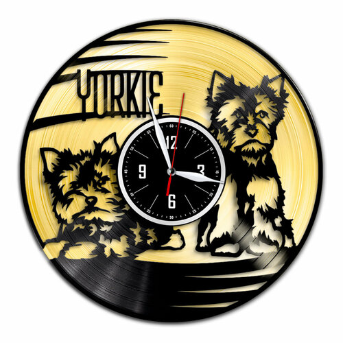 Йоркширский терьер #2 - настенные часы из виниловой пластинки (с золотой подложкой)