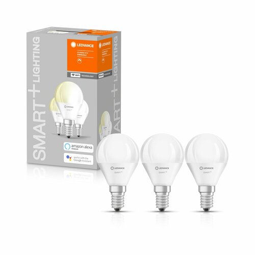 Умная лампа Ledvance / Osram SMART+ P, 470лм, 5Вт, 2700К, теплый свет, Цоколь E14, шар, 3 шт