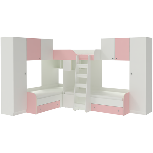 Трехместная кровать Трио 3 Белый Розовый