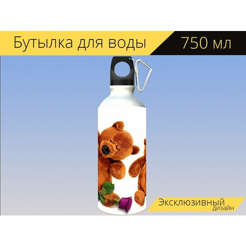 Бутылка фляга для воды "Плюшевые мишки, игрушка, медведи" 750 мл. с карабином и принтом