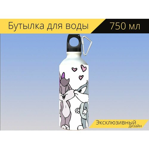 Бутылка фляга для воды "Любовь, кролики, целовать" 750 мл. с карабином и принтом