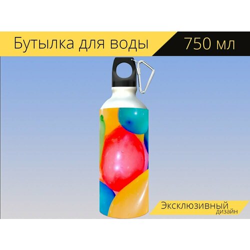 Бутылка фляга для воды "Воздушный шар, красивая, красочный" 750 мл. с карабином и принтом
