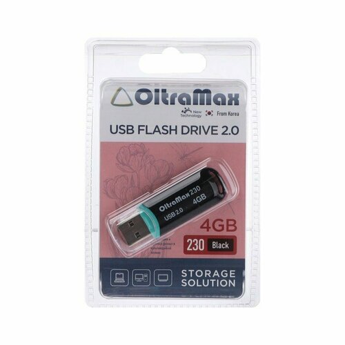 Флешка OltraMax 230, 4 Гб, USB2.0, чт до 15 Мб/с, зап до 8 Мб/с, чёрная (комплект из 3 шт)