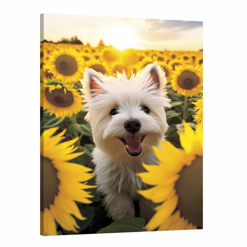 Интерьерная картина 50х70 "Собака в цветах"