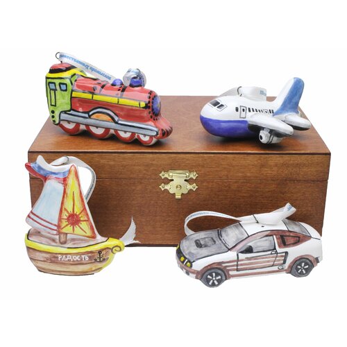 Путешествие 4 штуки в деревянной коробке Набор керамических елочных игрушек украшений цветная коллекция
