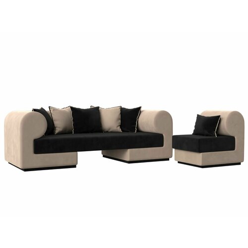 Набор Кипр-2 (диван, кресло), Велюр черный и бежевый