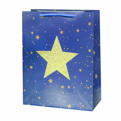 Пакет подарочный, Праздничный звездопад, Дизайн №3, с блестками, 24*18*8,5 см, 1 шт.