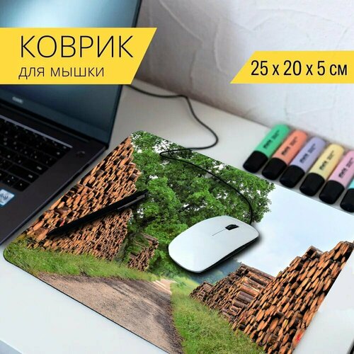 Коврик для мыши с принтом "Древесина, лесная промышленность, лес" 25x20см.