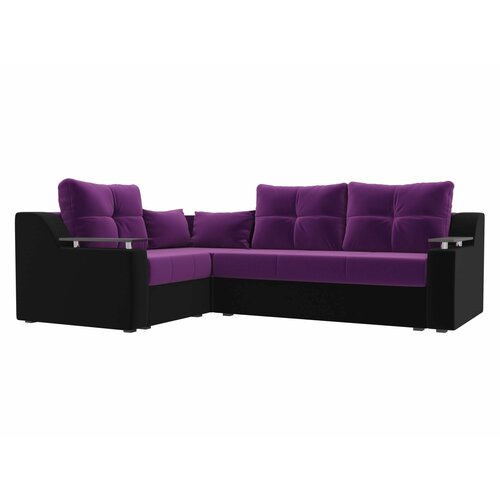 Угловой диван Кронос левый угол, Микровельвет фиолетовый и черный