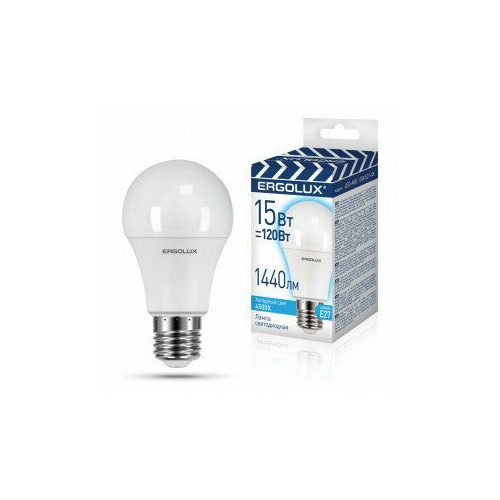 Светодиодная LED лампа Ergolux ЛОН A60 E27 15W(1220lm 270°) 4500K 4K матовая 112x60 пластик/алюм. LED-A60-15W-E27-4K (упаковка 16 штук)