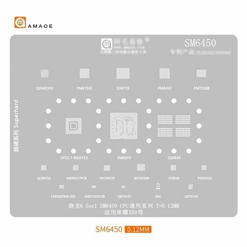 AMAOE BGA трафарет для Snapdragon 6 Gen 1 SM6450 + компоненты (RAM + CPU)