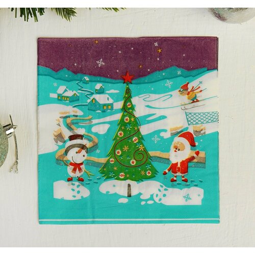 Салфетки бумажные «Дед Мороз и Снеговик у ёлки», 33х33 см, набор 20 шт.