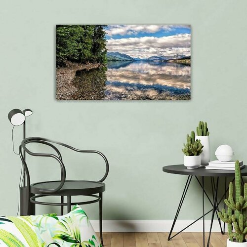 Картина на холсте 60x110 LinxOne "Горы отражение деревья" интерьерная для дома / на стену / на кухню / с подрамником