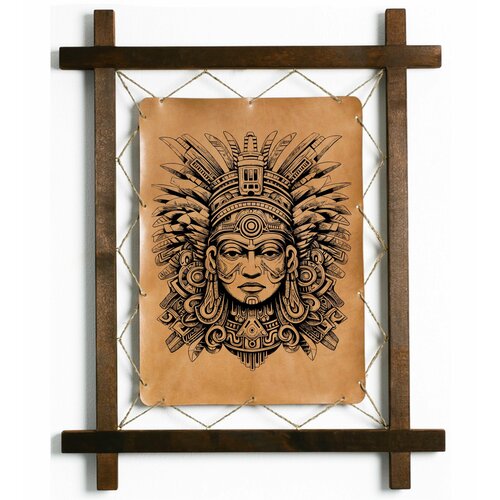 Картина Женщина Майя, гравировка на натуральной коже, интерьерная для украшения и декора на стену в деревянной раме, подарок, BoomGift