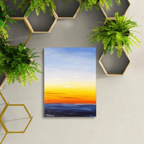 Интерьерная картина - морской пейзаж в минималистичном стиле /Anya. al_art, картина минимализм, закат над морем