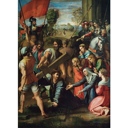"Падение Христа по пути на Голгофу", Рафаэль, картина для интерьера (репродукция) (50х69 см / на подрамнике)