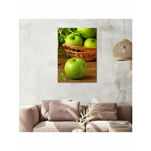 Картина на холсте с подрамником Капли на зеленом яблоке 30х40