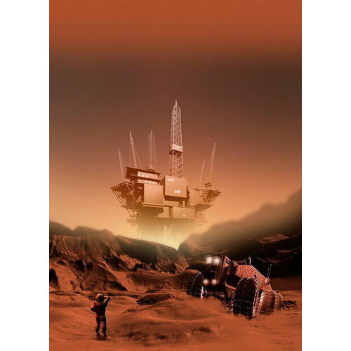Плакат, постер на бумаге добыча полезных ископаемых на Марсе. Размер 60 х 84 см