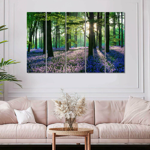 Модульная картина/Модульная картина на холсте/Модульная картина в подарок/сиреневые цветы в лесу-lilac flowers in the forest150х100