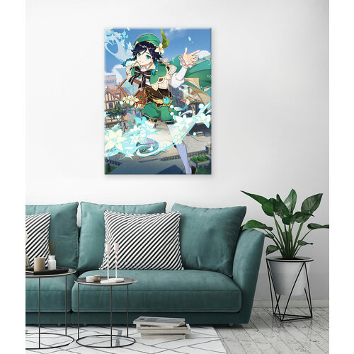 Картина/Картина на холсте/Картина на холсте для интерьера/Картина на стену/Картина в подарок для дома/- Венти в полёте цветы Genshin Impact 40х60